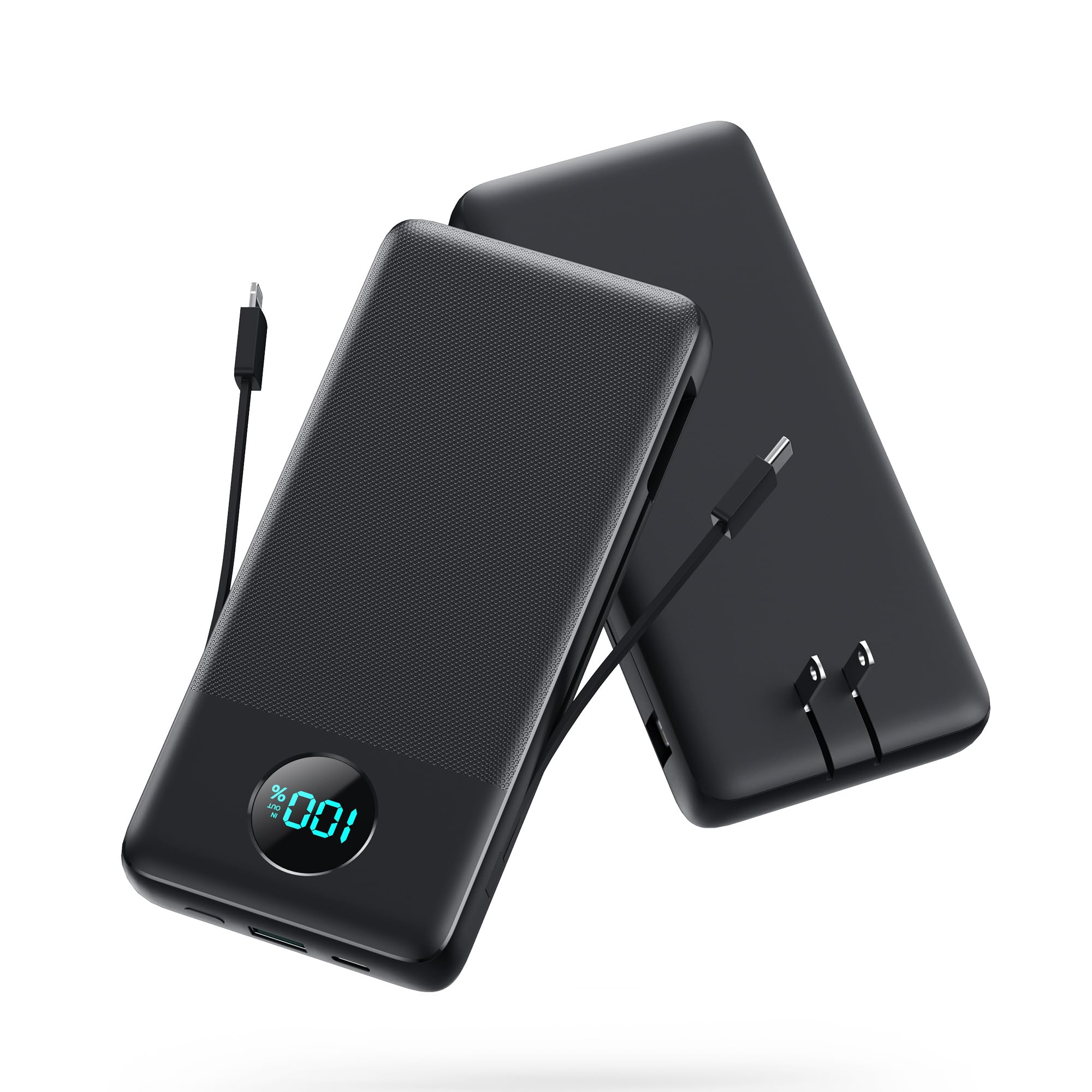 Amazon.com: Portable Charger USB C Power Bank with 2 Built in Cables ...