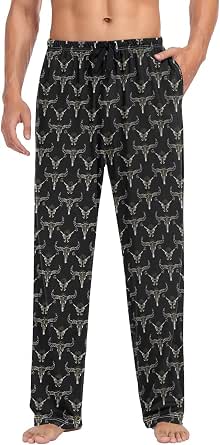 Men's Pajama Pants Cotton Longhorn Skull and Revolver Lounge Soft Warm ...