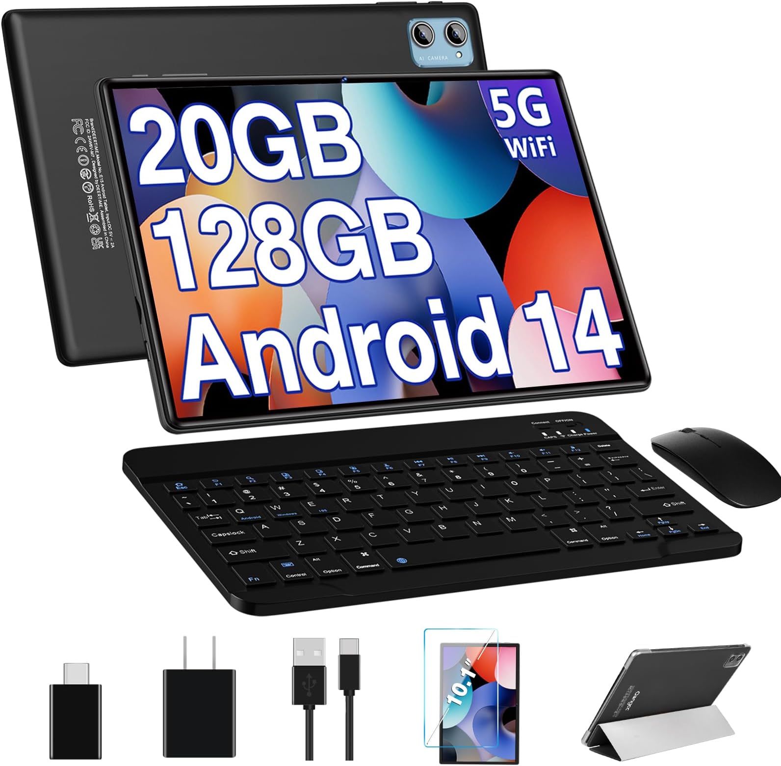 Amazon.com : UJJ Android 14 Tablet, 128GB+20GB/1TB Expandable, 10.1 ...