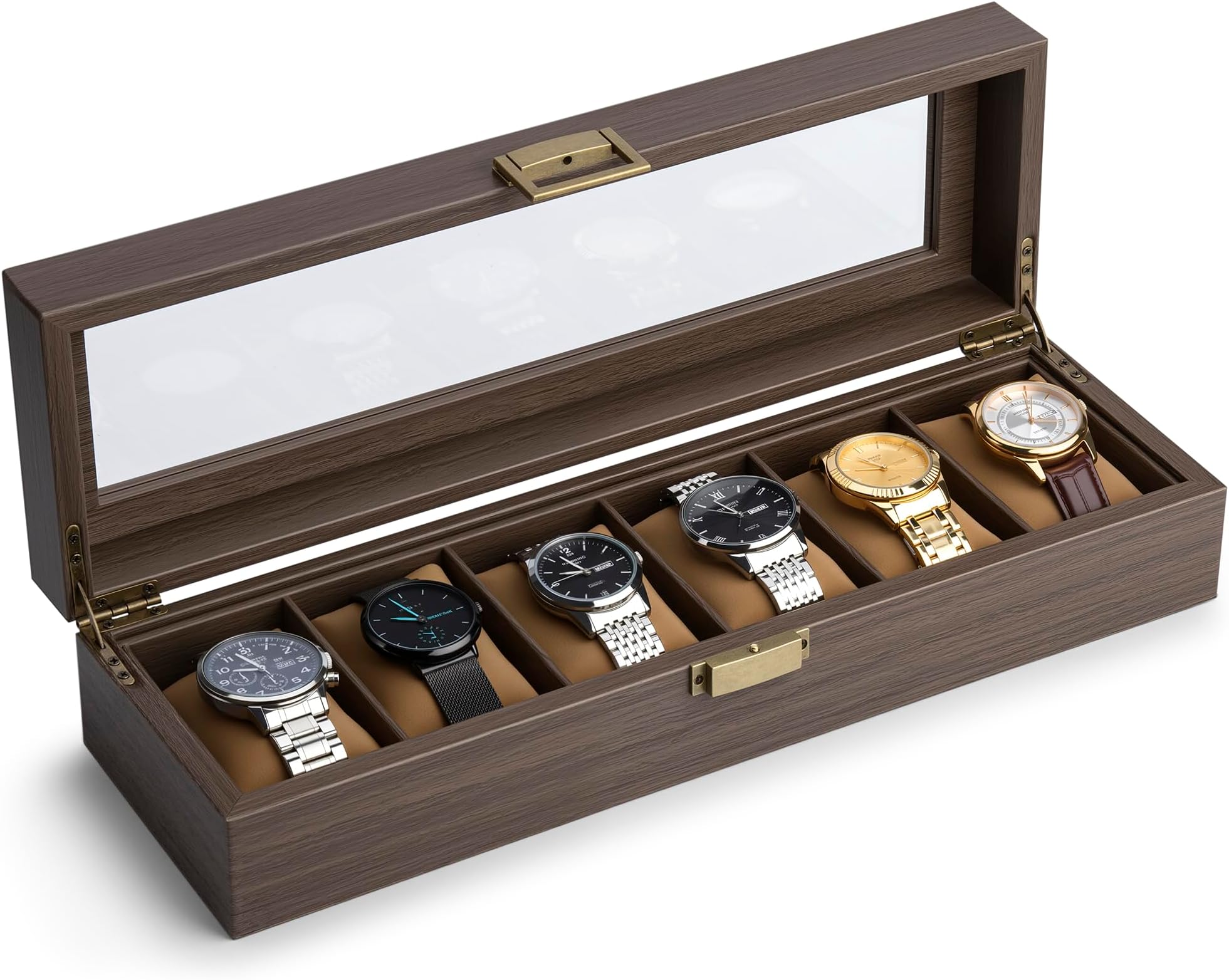 CASE ELEGANCE Solid Espresso Wood Watch Box Organizer with Glass Display Top : Amazon.co.uk: Fashion