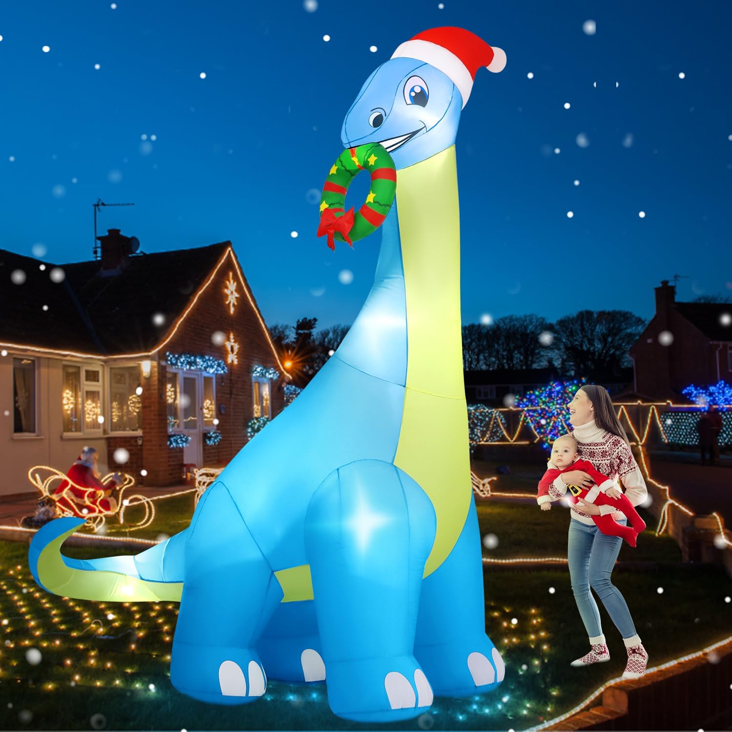 Amazon.com: 13FT Giant Christmas Inflatables Decoration Dinosaur Built ...