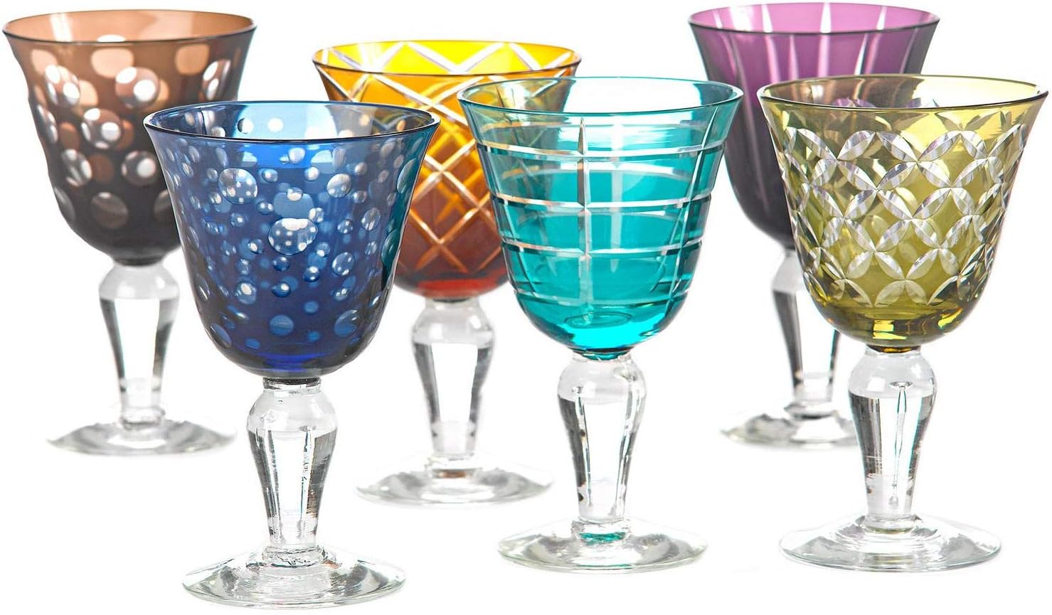 Sagaform Club Set of 4 Hand Blown Multi Coloured Copa Wine Glasses ...