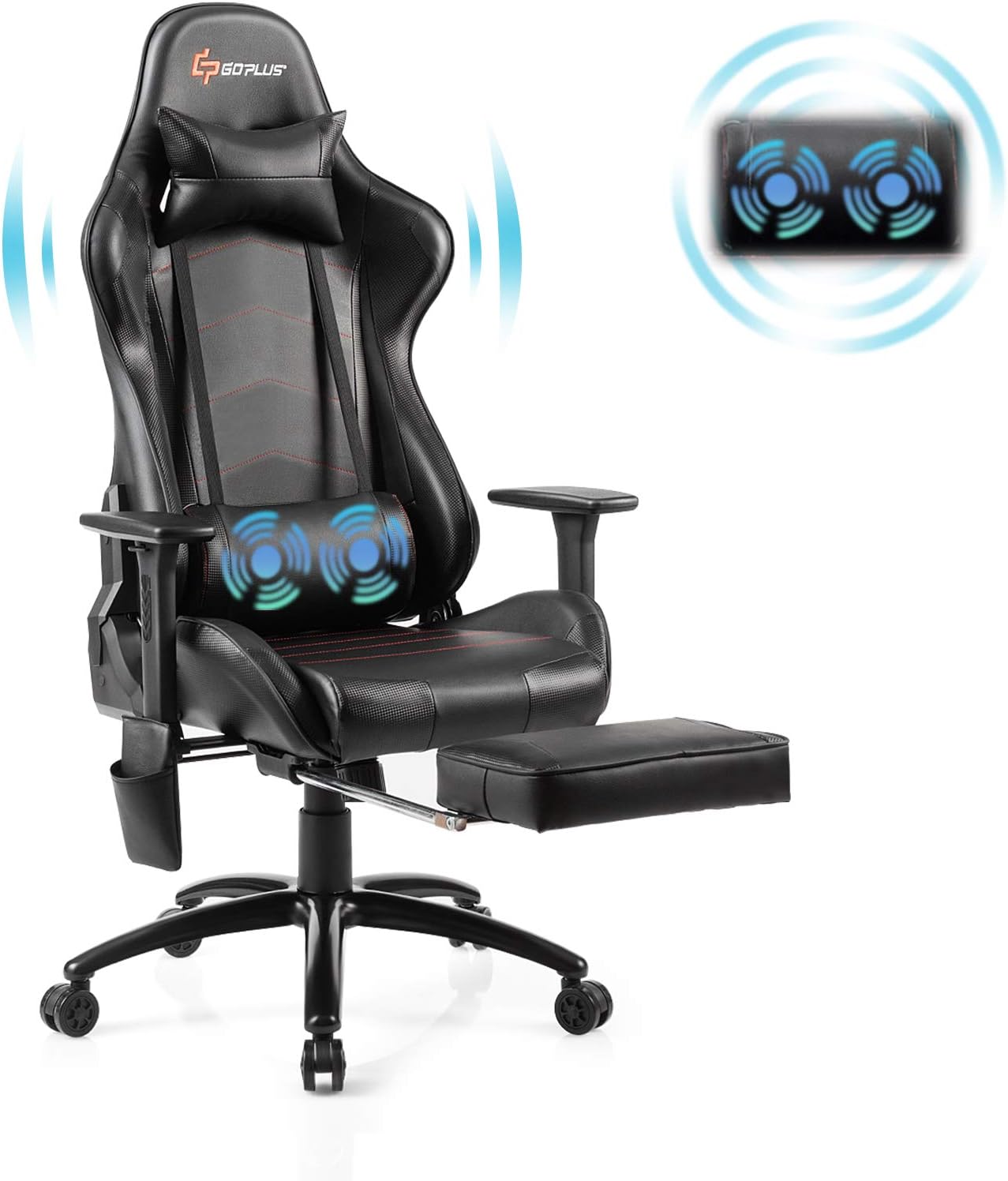 Amazon.com: Goplus Massage Gaming Chair, Reclining Backrest, Handrails ...