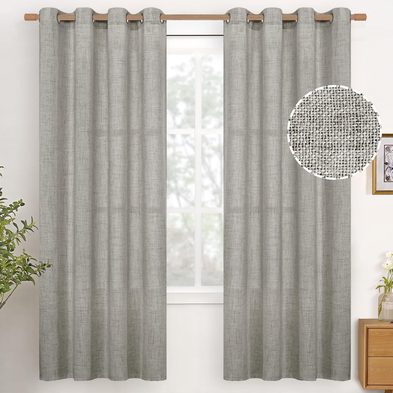 YoungsTex Dark Grey Linen Curtains with Bronze Grommet 72 Inches Length ...