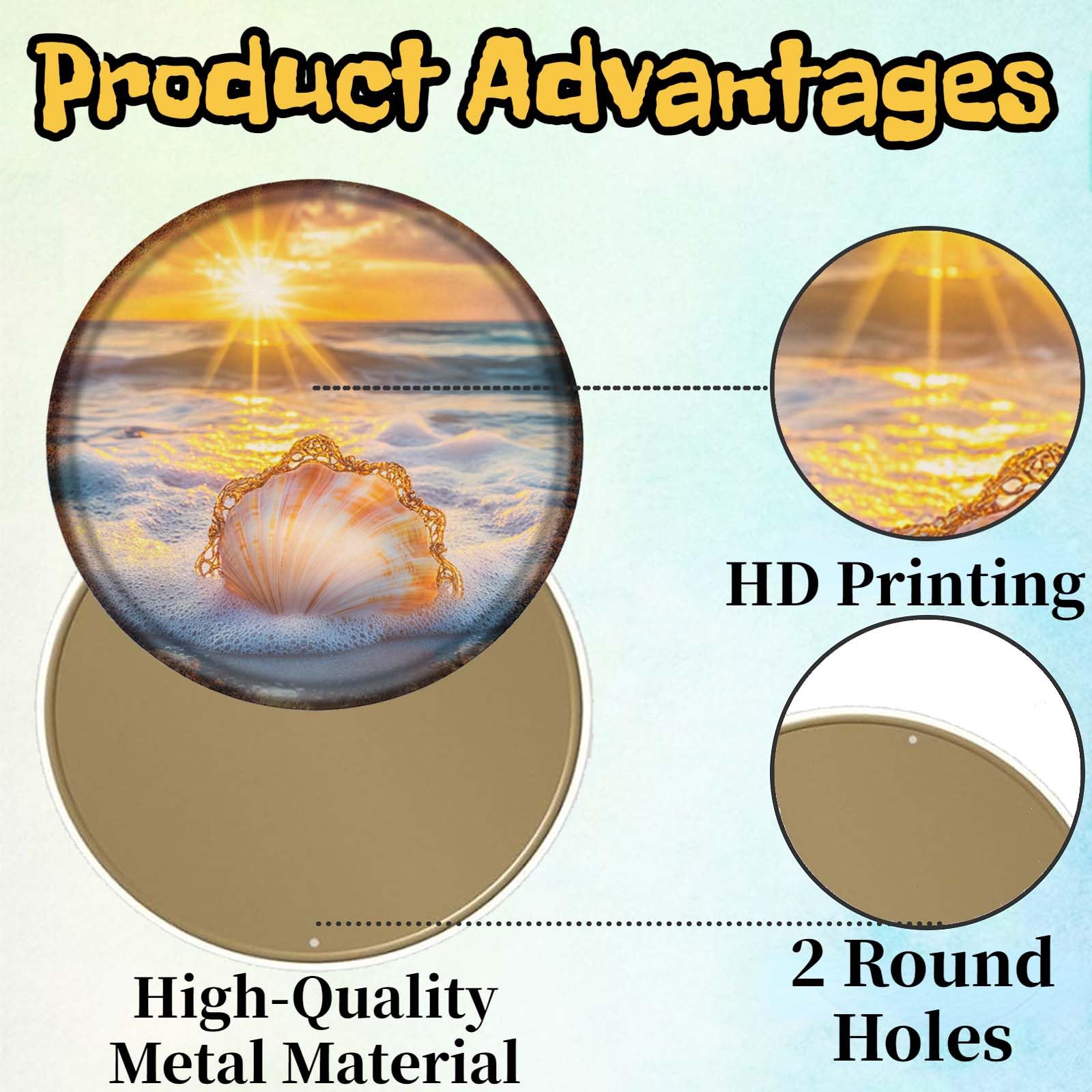 Snapklik.com : Snowsun Round Metal Sign Seashell Sandy Shore Retro Tin ...