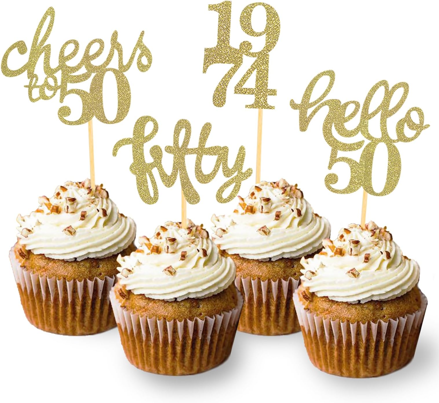 Amazon.com: 24 Pcs Black Glitter 50th Birthday Cupcake Toppers for 50th ...