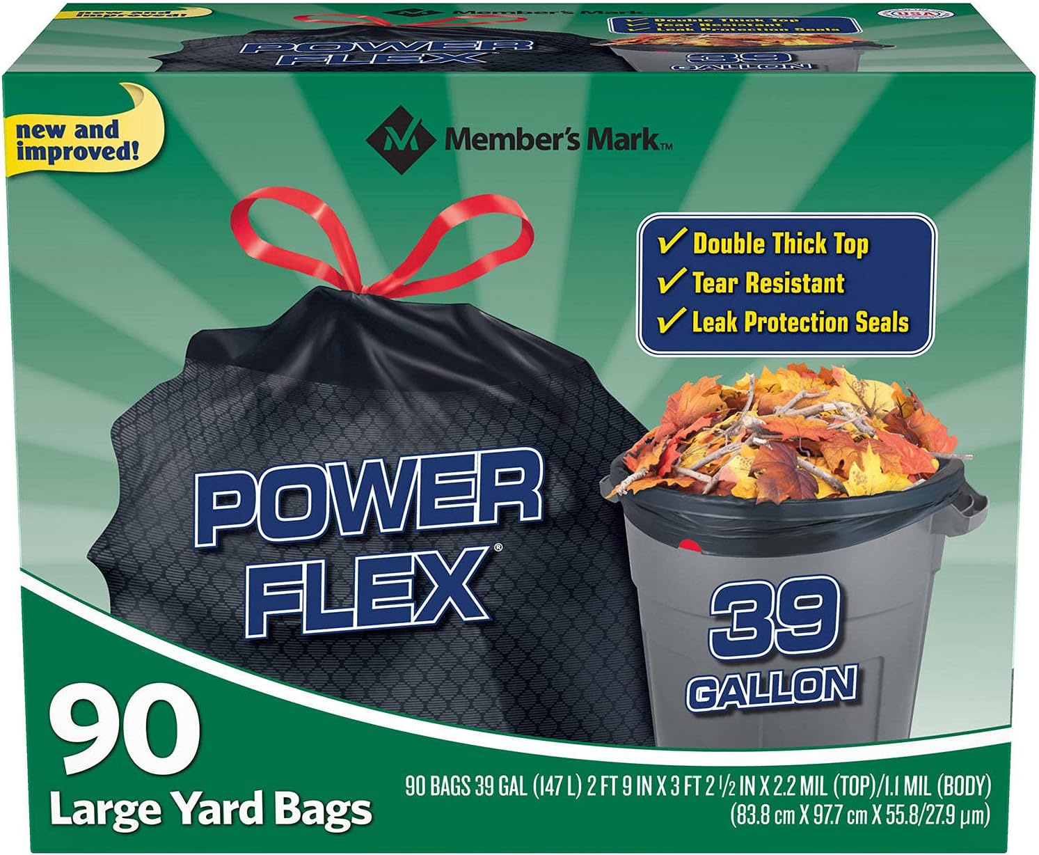 Amazon.com: Member's Mark 39 gal. Power-Guard yd Drawstring Trash Bags ...