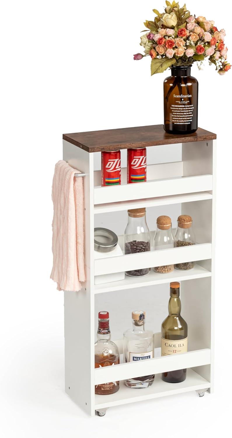 Amazon.com: Homy Casa Rolling Storage Cart, 4-Tier Slim Kitchen Cart ...