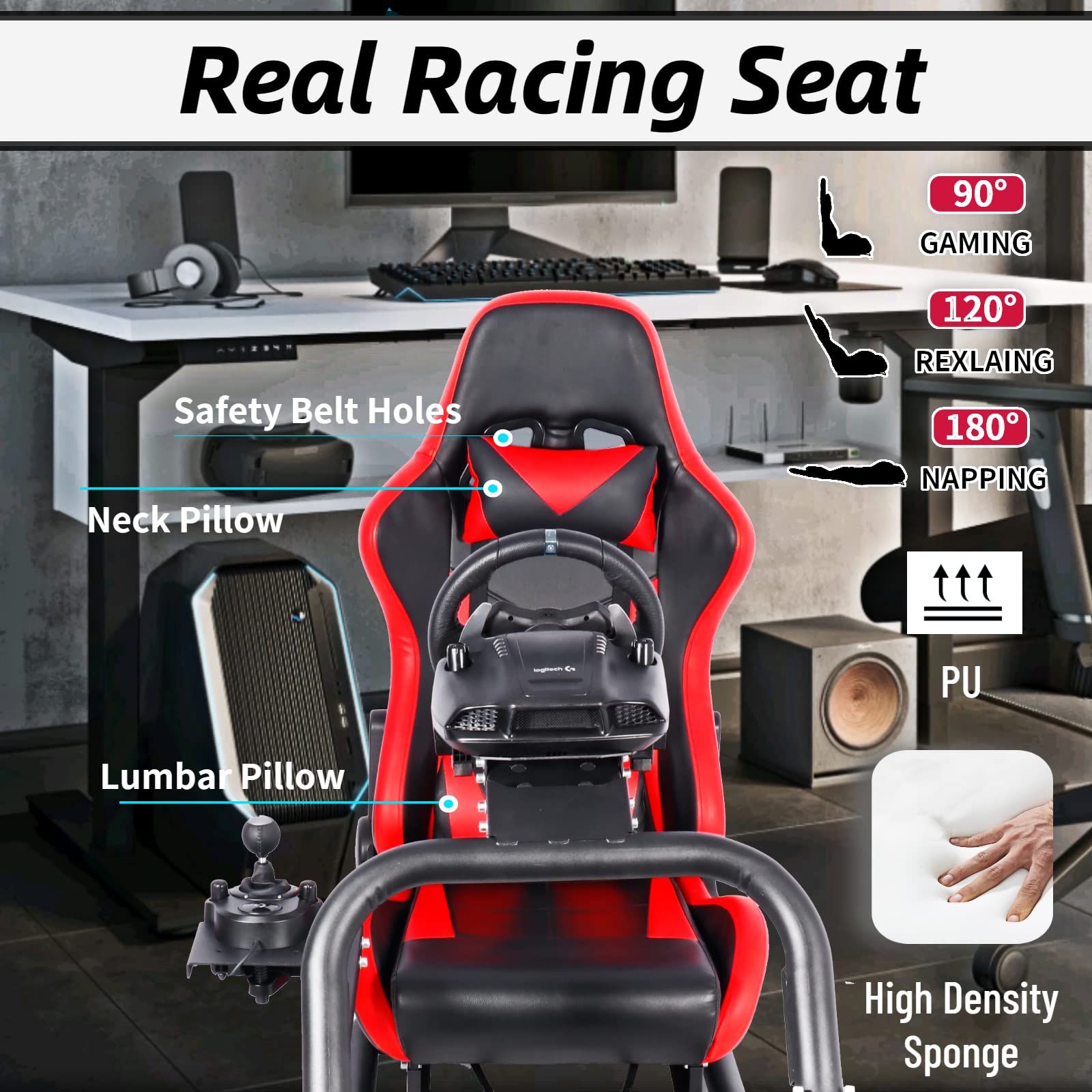 Buy Minneer Racing Wheel Stand with Real Red Seat Simulator Cockpit ...