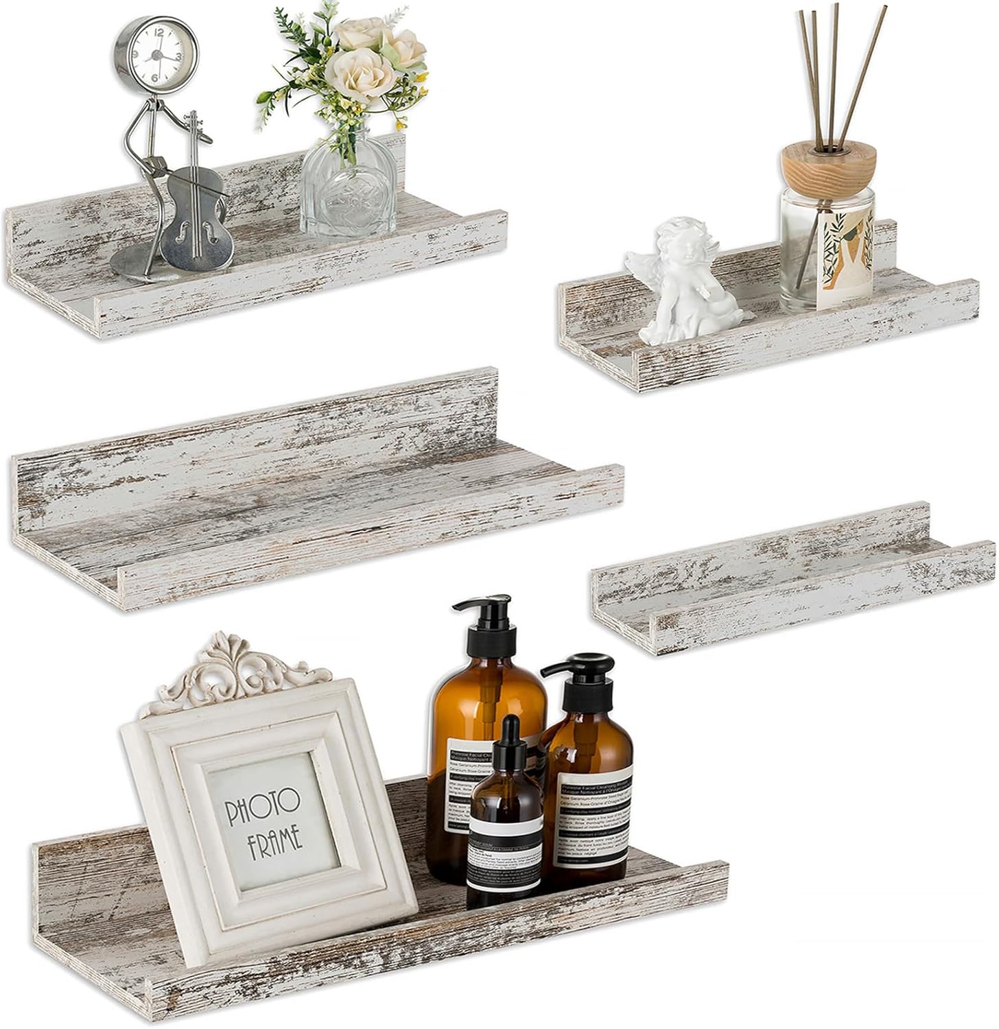 Amazon.com: Walasis Rustic Shelves Wall-Mounted Distressed White ...