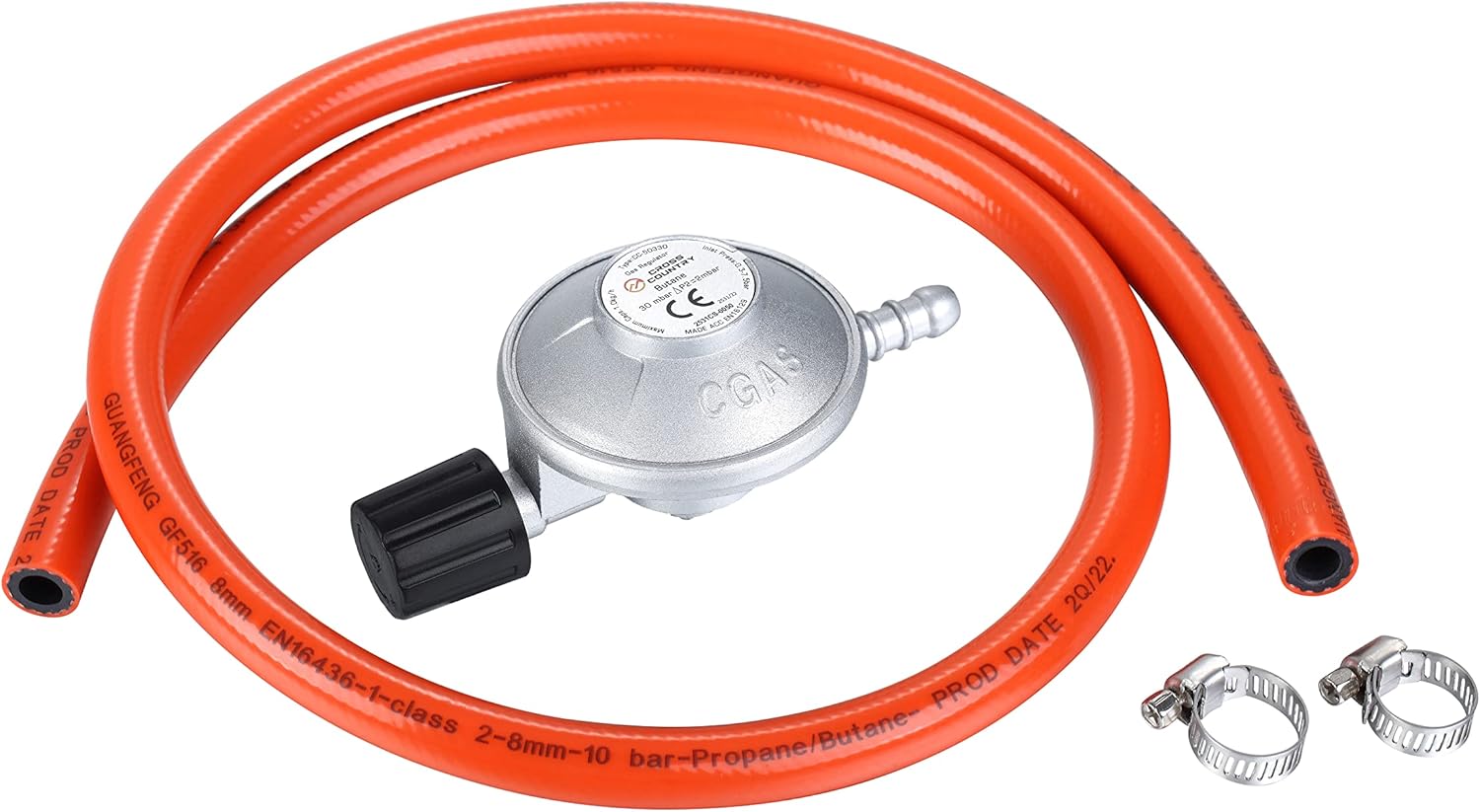 CROSS COUNTRY Camping Gas Regulator & PVC Hose Set - 1M PVC hose, 2 ...