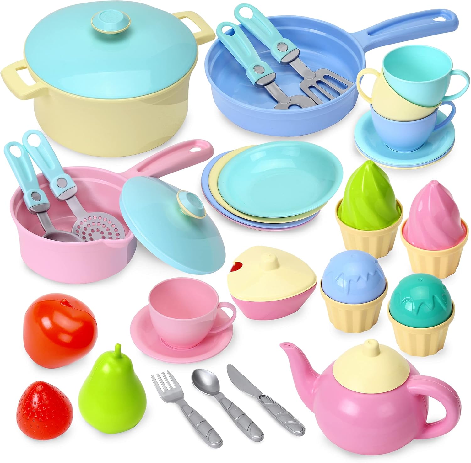 Amazon.com: TECHNOK Kids Play Kitchen Accessories - 49 Pcs Play Dishes ...