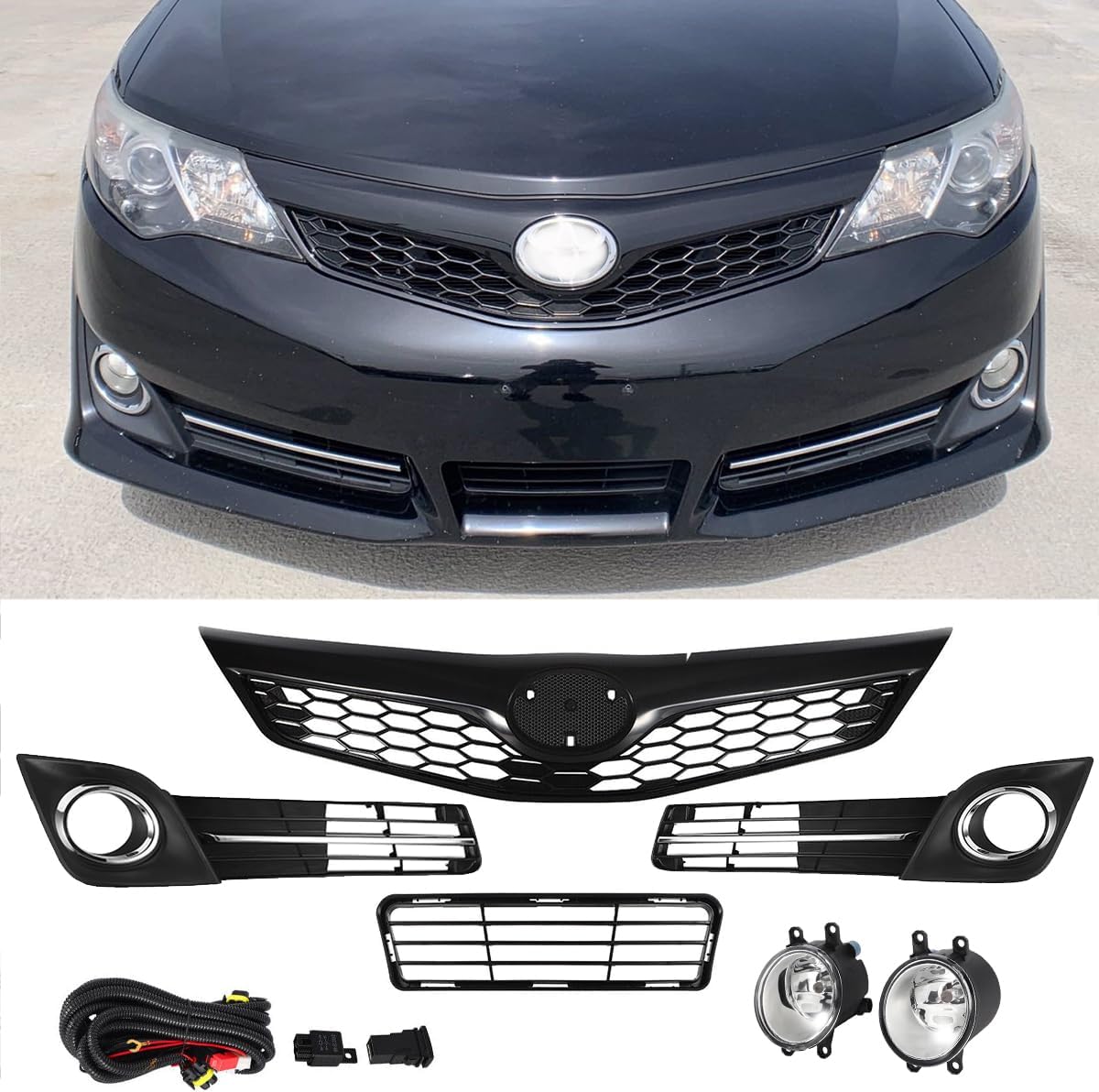 Amazon.com: Front Upper&Lower Bumper Grille Fog Light Set Black Fit For ...