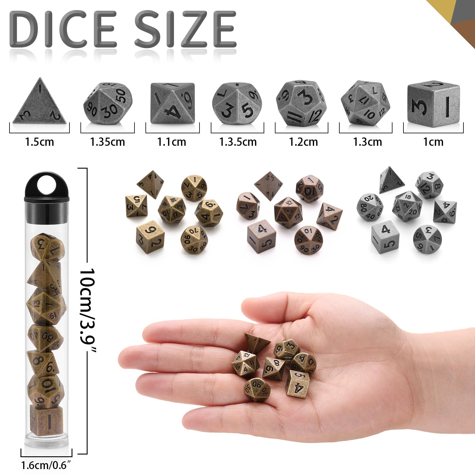 Snapklik.com : 10mm Mini DND Metal Dice Set,3 Sets Antique Copper D&D ...
