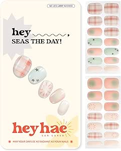 Heyhae Semi Cured Gel Nail Strips | Sun Cured Gel Nail Wraps No LED Lamp Needed Easy Apply ...