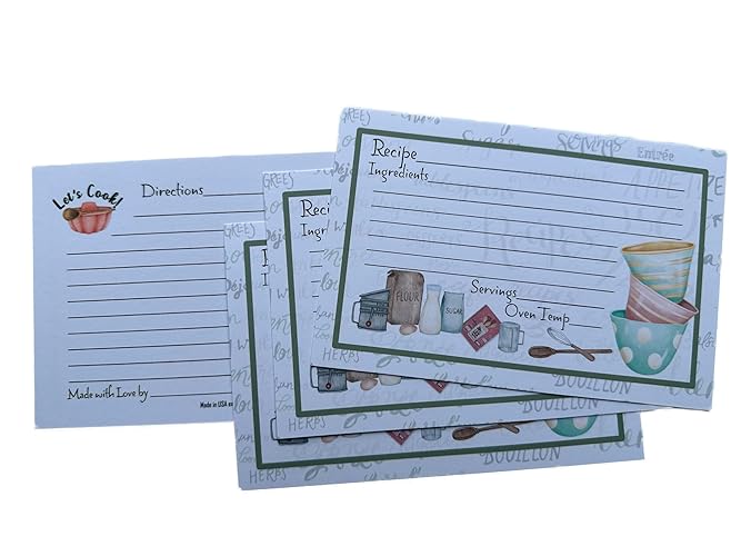Amazon.com: Let's Cook! Recipe Card 4x6 Fun Recipe Card Kitchen Bowls ...