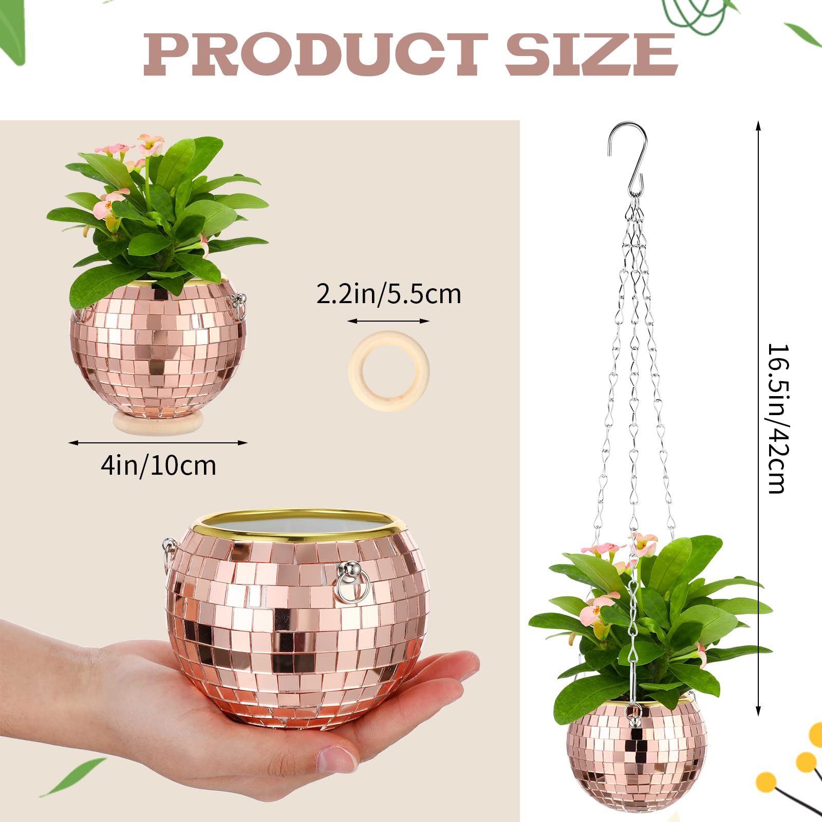 6 Pcs 4 Inch Disco Ball Planter Mirror Ball Boho Hanging Planter Flower ...