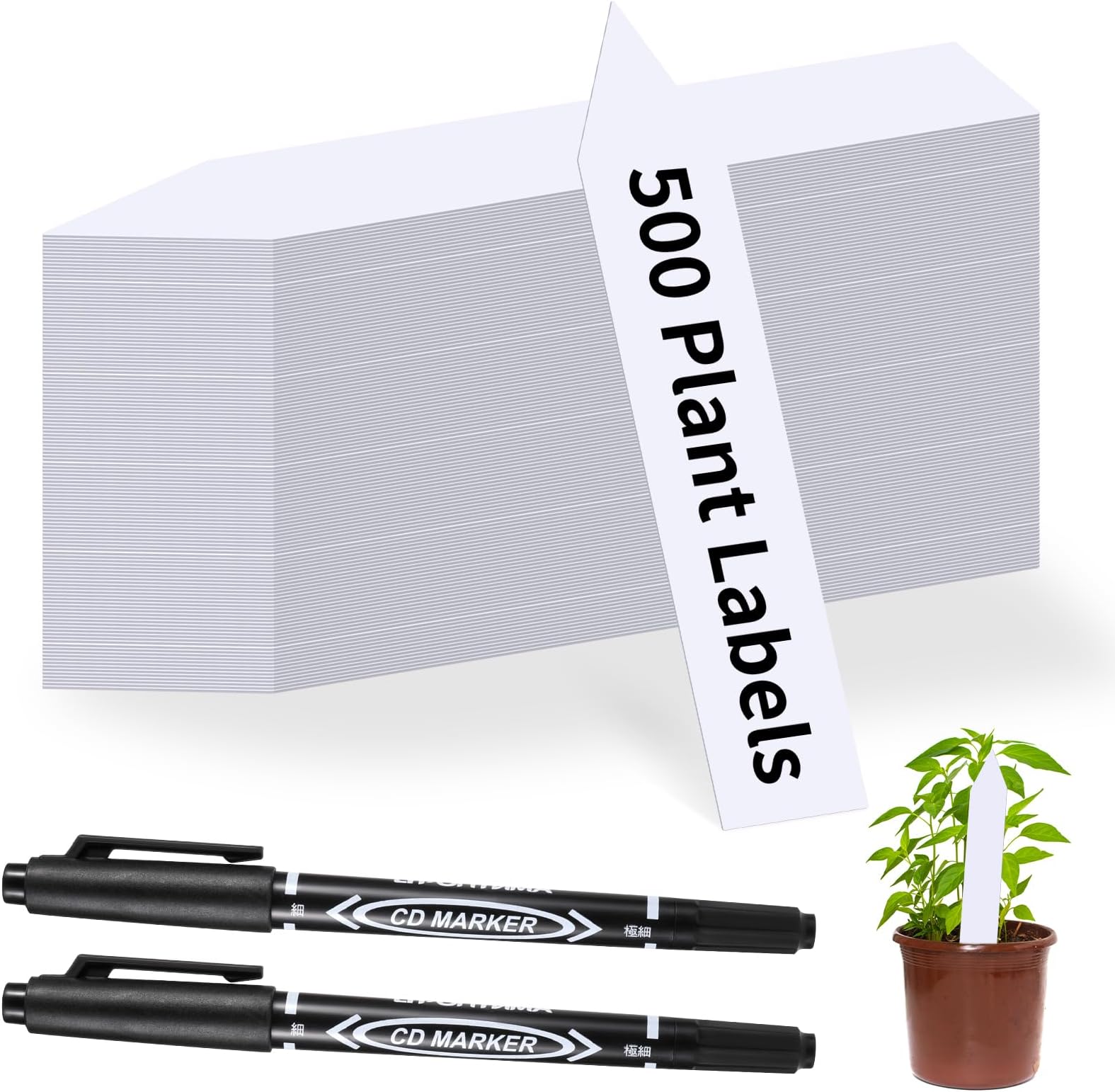 500 Plastic Plant Labels, Reusable Garden Plant Tags with 2 Black ...