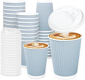 Amazon.com: Whaline 100Pcs Light Blue Disposable Coffee Cups with Lids ...