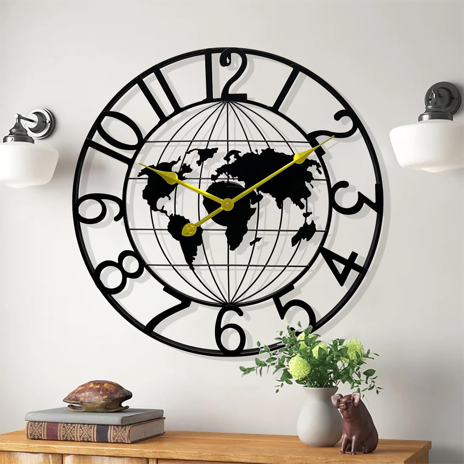 Amazon.com: KEQAM World Map Large Wall Clock for Living Room,Metal ...