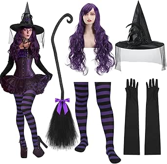 Amazon.com: Tisancy 5 Pcs Halloween Witch Cosplay Costume Include 21 ...