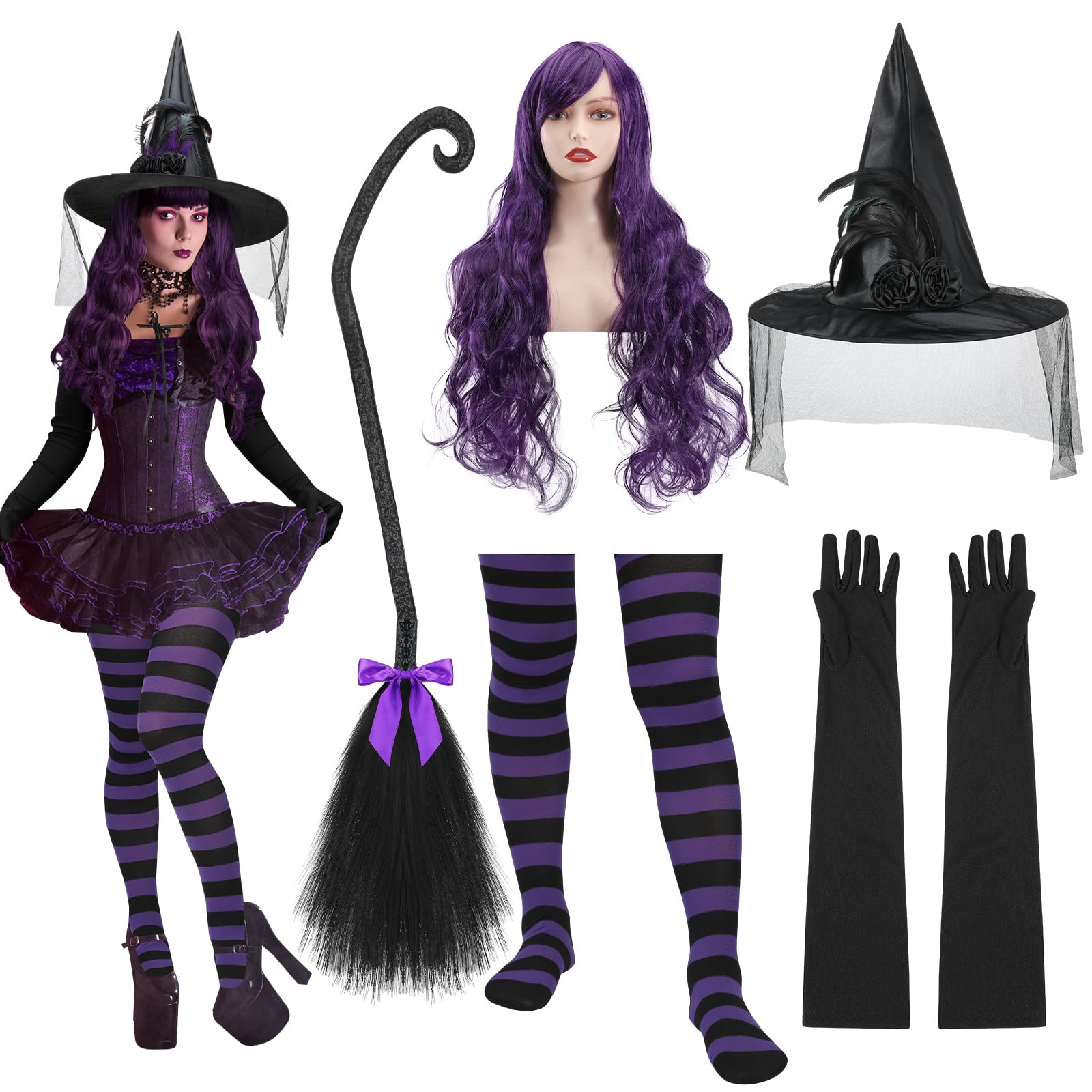 Amazon.com: Tisancy 5 Pcs Halloween Witch Cosplay Costume Include 21 ...