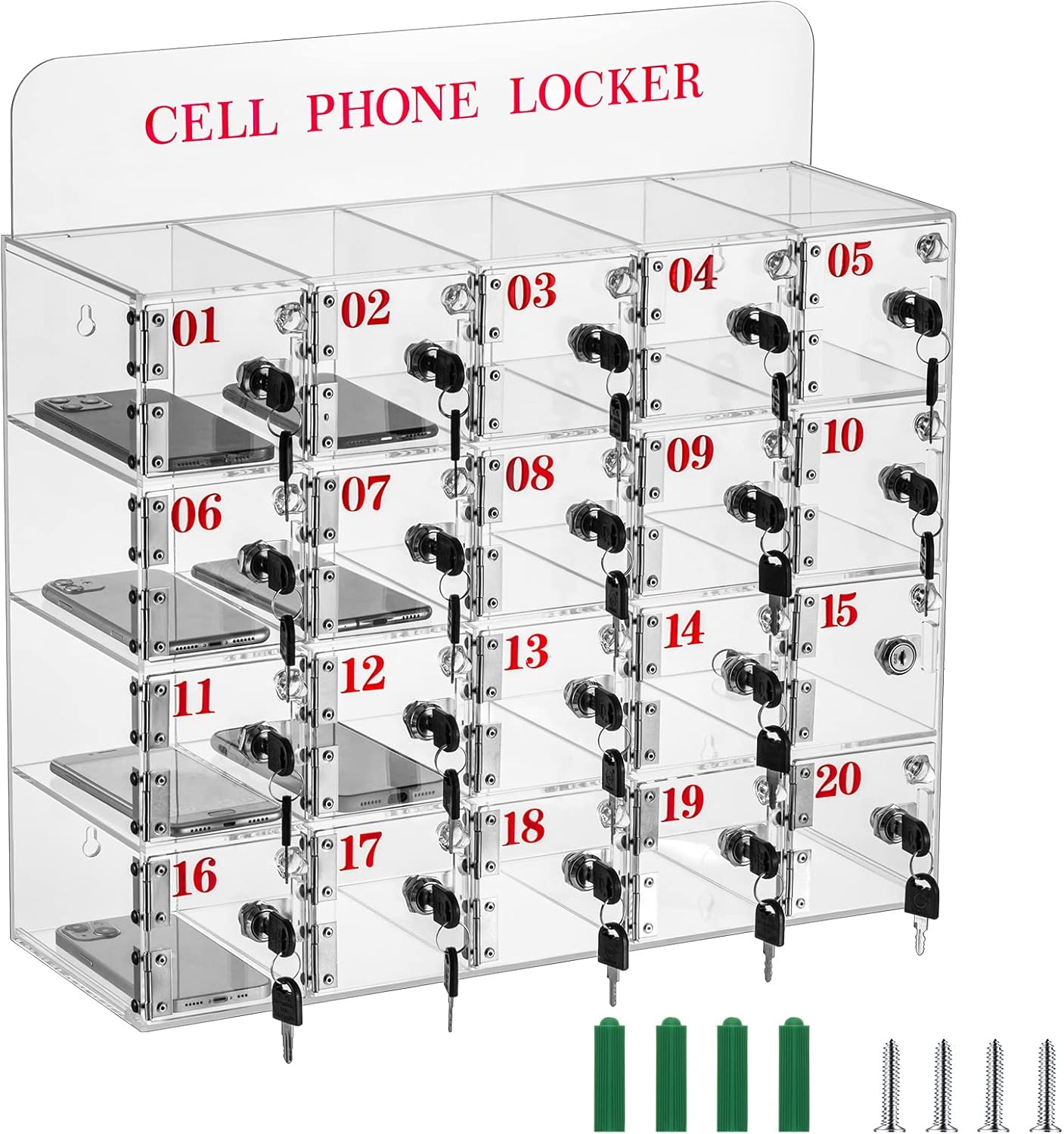 Amazon.com : Clear Cell Phone Locker Box with Keys Acrylic Cell Phones ...
