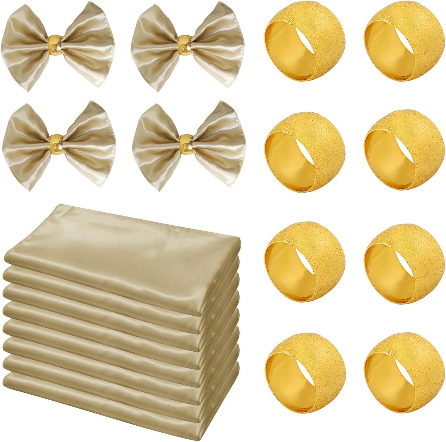 Amazon.com: 16-Pack Gold Napkin Rings and Satin Napkins 8-Piece Set ...