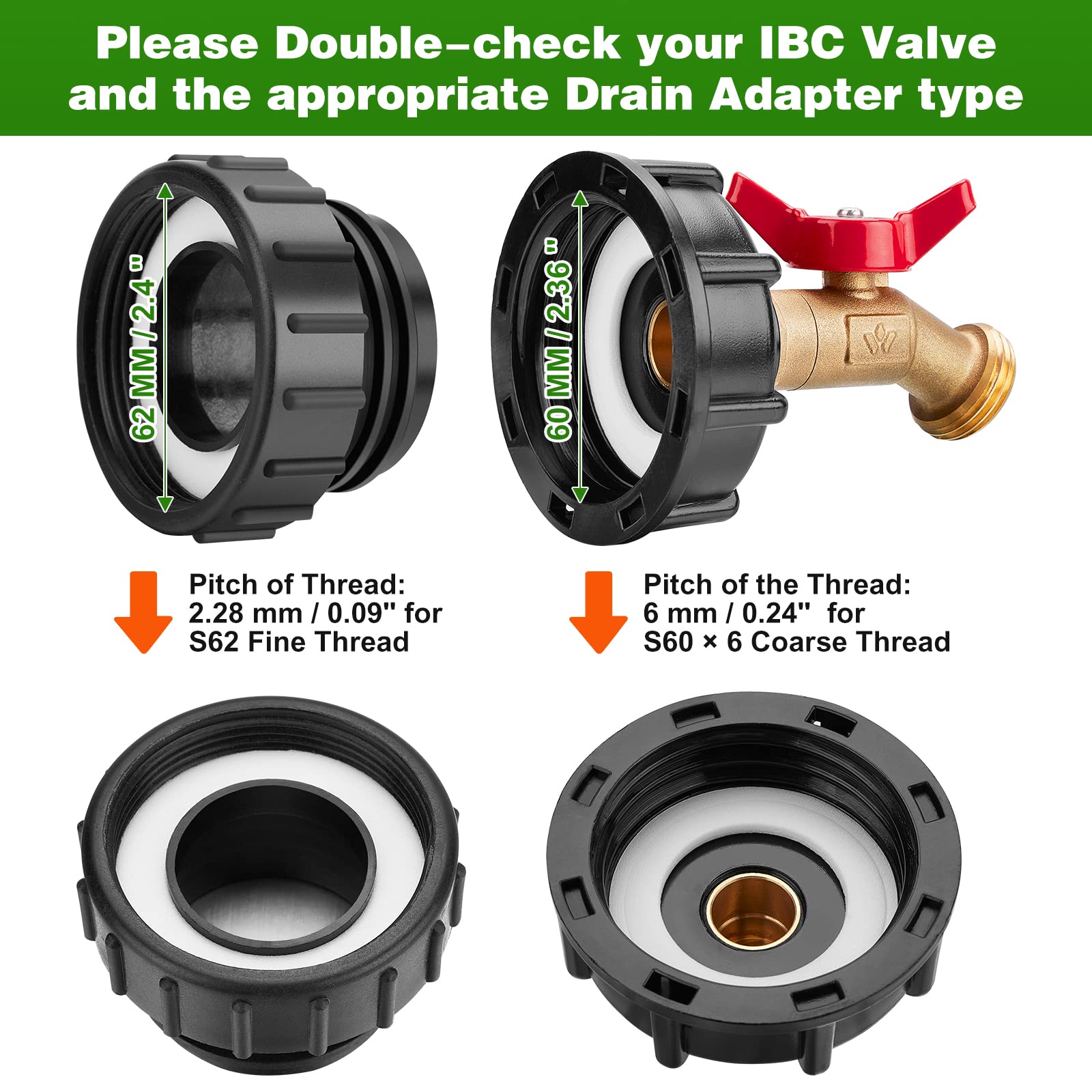 Snapklik.com : WADEO IBC Tote Adapter 2 Pack, 2.44 Fine Thread Adapter ...