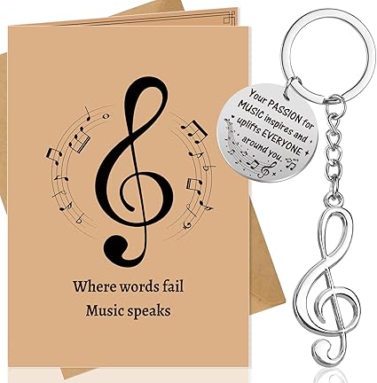 Konsait Music Note Keychain and Card, Where Words Fail Music Speaks ...