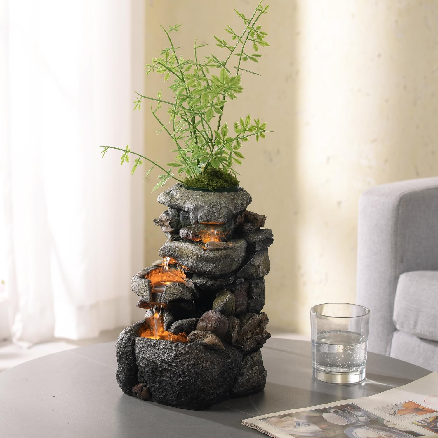 Amazon.com: Ceramic Tabletop Fountain Waterfall Fountain, Indoor Water ...