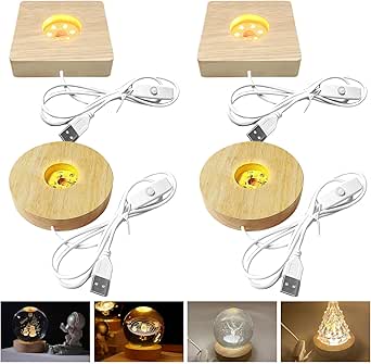 Nizirioo 4 stuks led-sokkels, houten verlichting, display basis, 3 ...