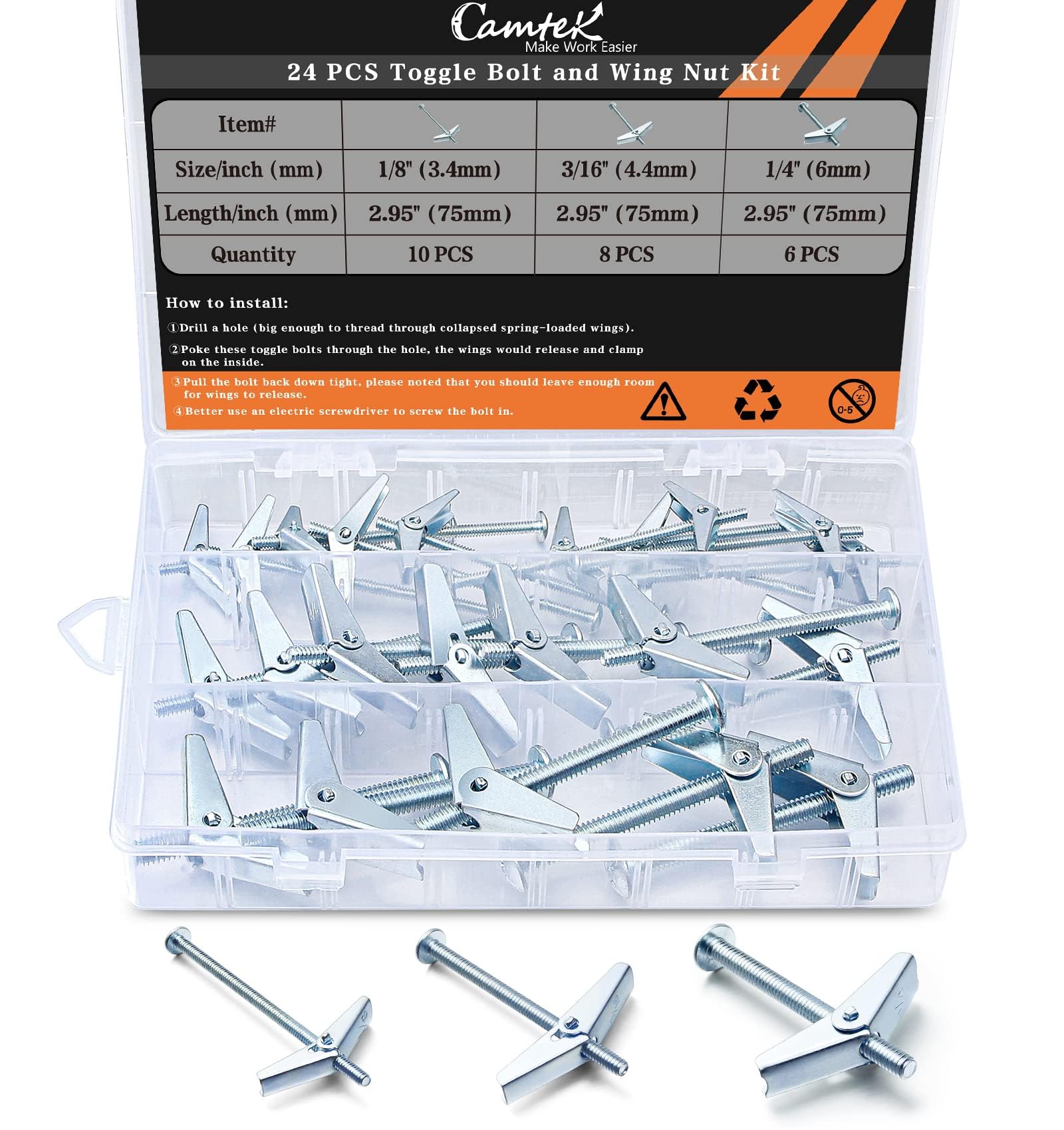 Snapklik.com : Camtek 24PCS Toggle Bolt And Wing Nut Set, Hollow Wall ...