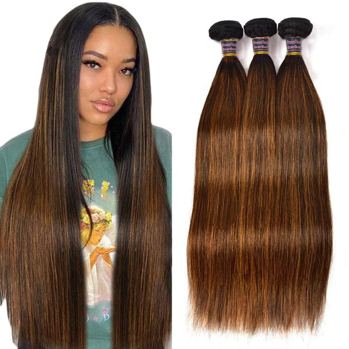 Amazon.com : P4/30 Bundles Highlight Straight Brazilian Remy Human Hair ...