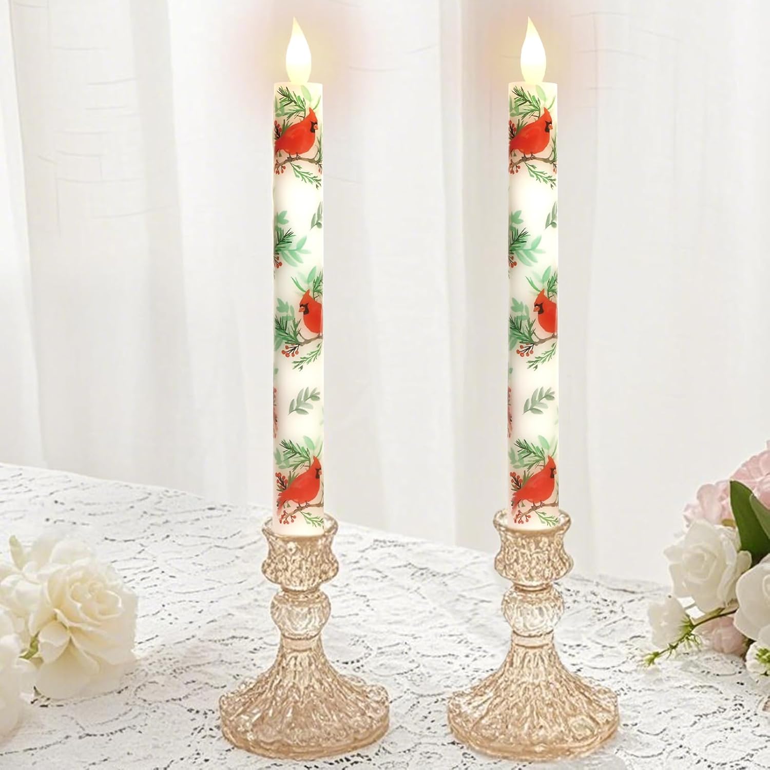 Amazon.com: Cardinal Bird Flameless Taper Candles with Remote - Red ...