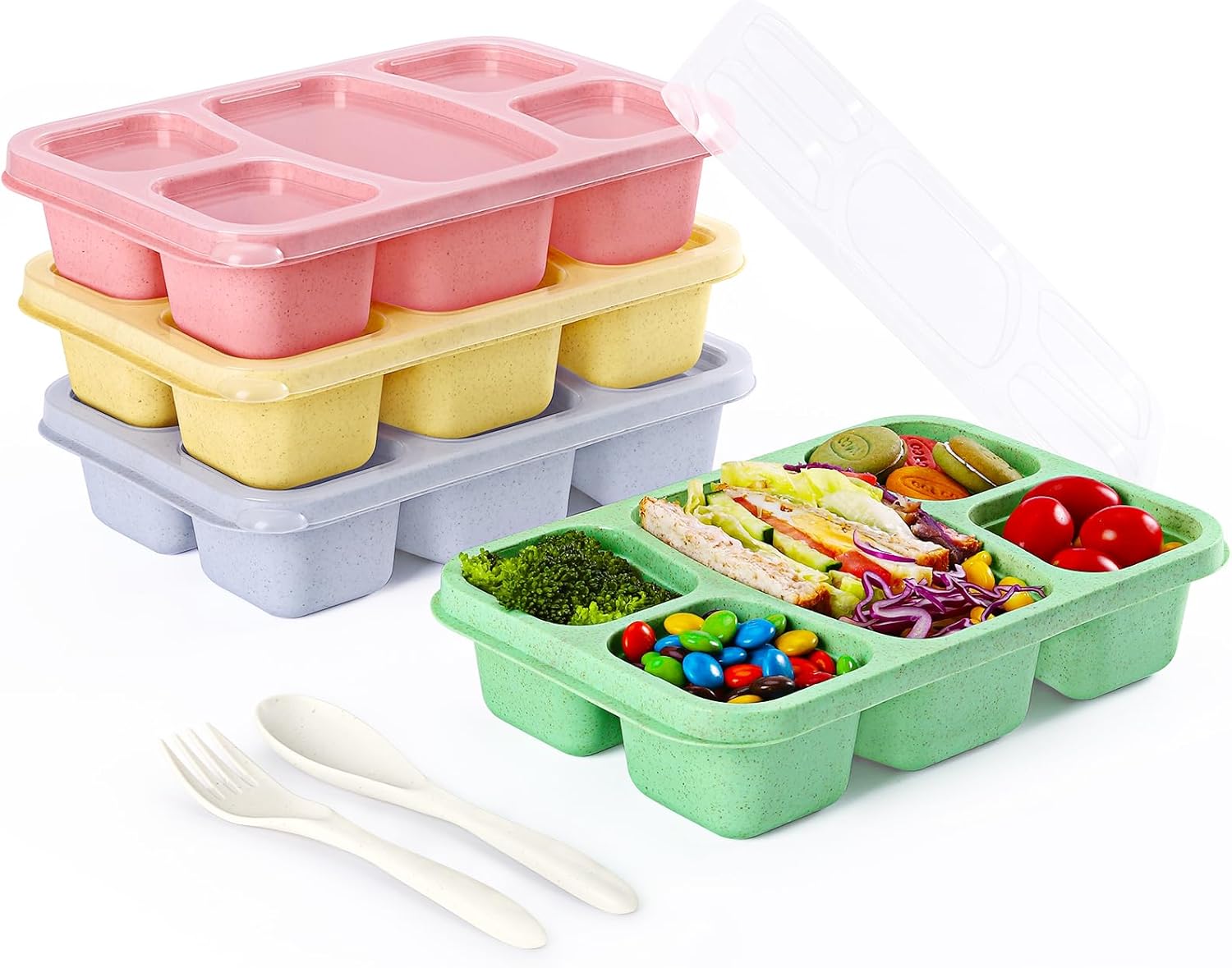 Amazon.com: IVEETTY Bento Boxes Adult Lunch Containers 4 Pack, 5 Compartment Reusable Lunchable ...