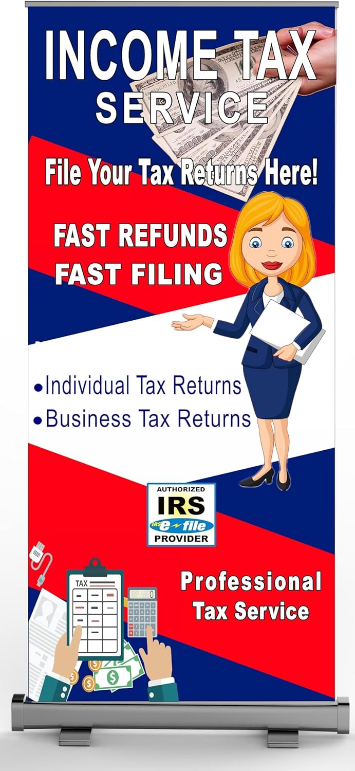 Amazon.com : Income tax service retractable banner sign with banner ...
