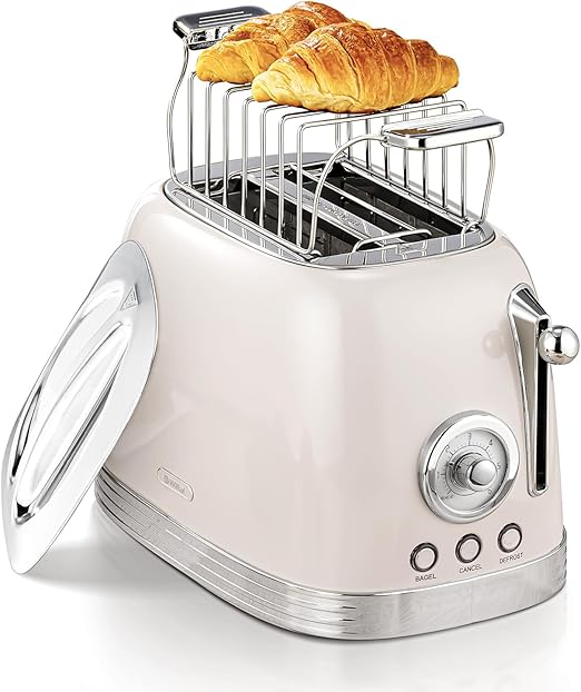 Amazon.com: Wiltal Beige Cute Retro Toaster 2 Slice with 1.58" Wide ...