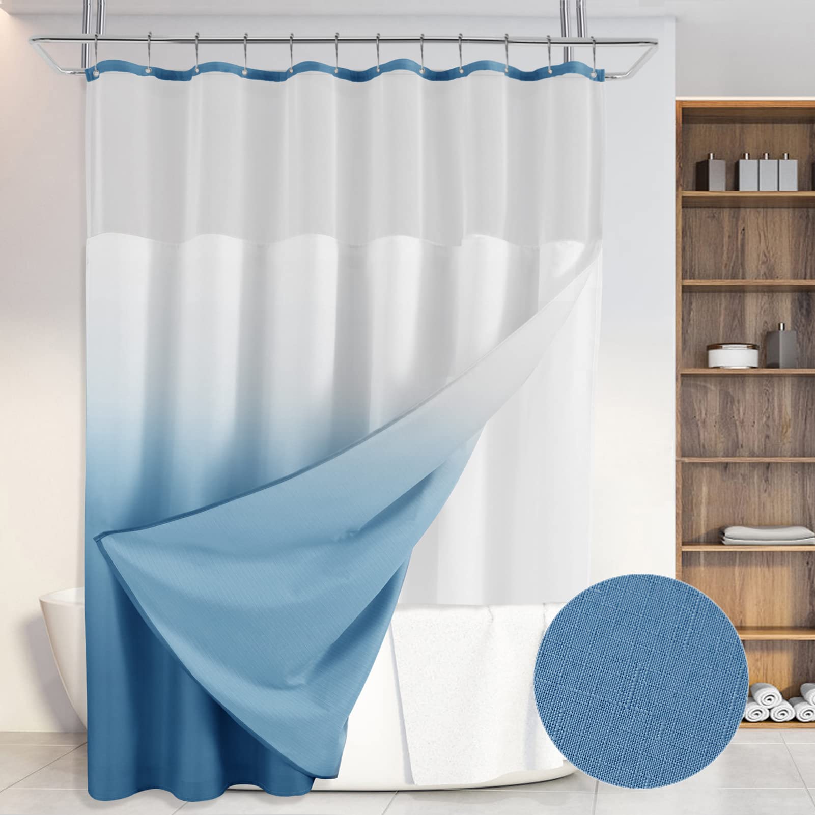 Buy Ombre Linen Textured Shower Curtain with Snap-in Fabric Liner Set, 12 Hooks Included - Hotel ...
