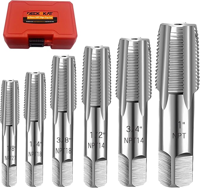 6-Piece NPT Pipe Tap Set, Precision Carbon Steel NPT Tap Set for Clean Accurate Threads, 1", 3/4 ...