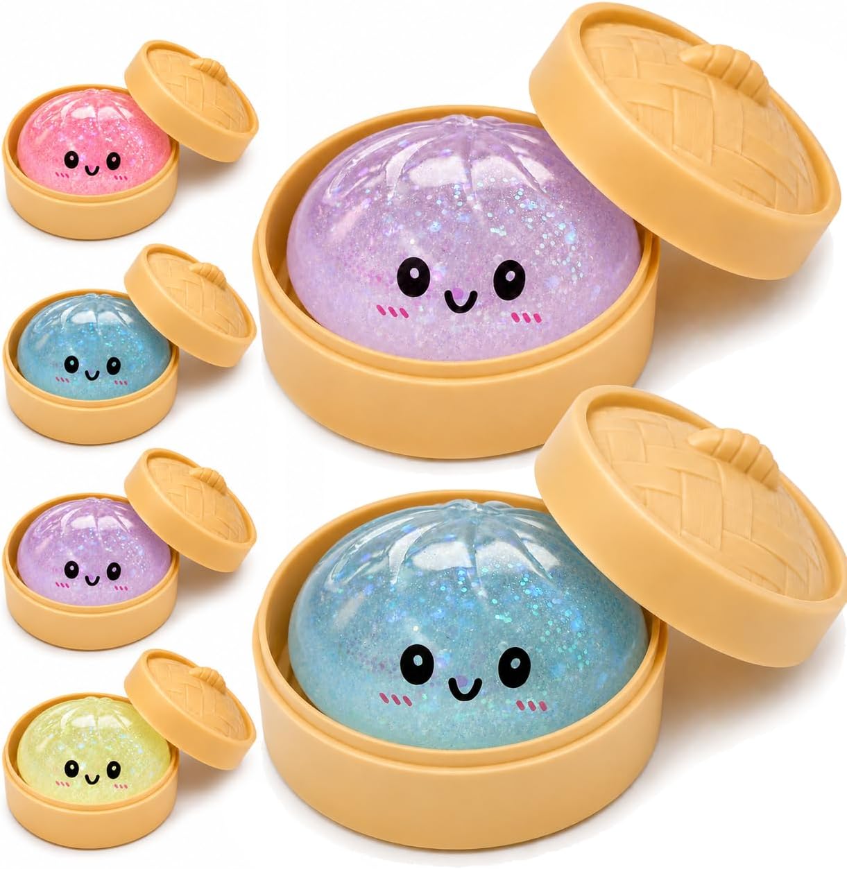 Amazon.com: 2PCS Glitter Dumpling Squishies Toys with Food Steamer ...