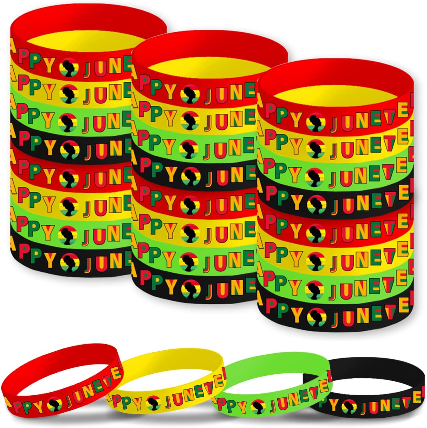 Amazon.com: 24 Pieces Happy Juneteenth Silicone Wristbands Juneteenth ...