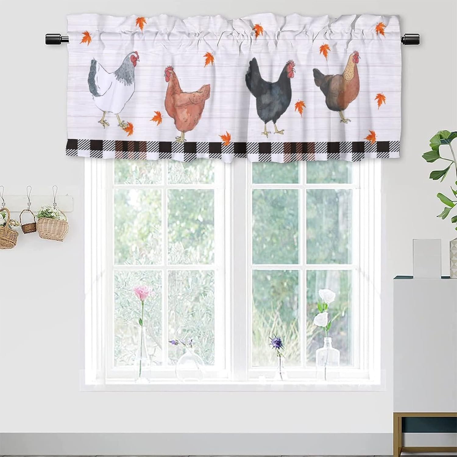 Amazon.com: Farmhouse Chicken Kitchen Curtains And Valances Set, Roster ...