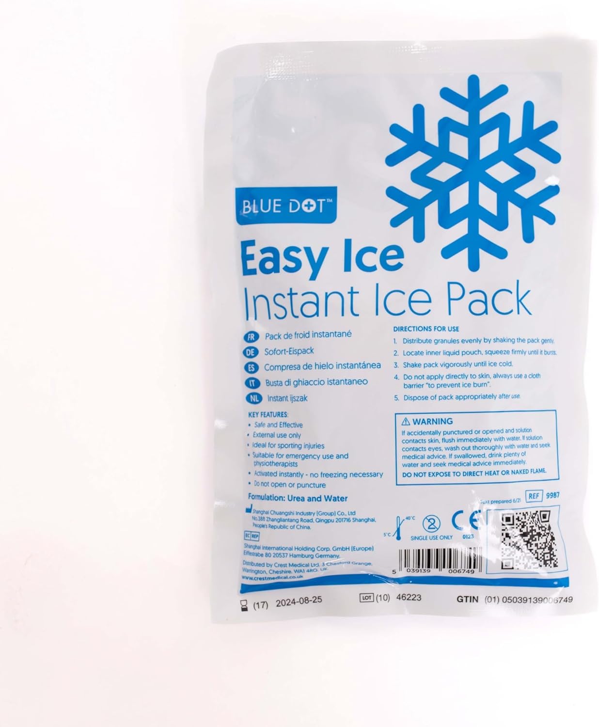 Blue Dot Easy Ice Multi-Language Disposable Instant Ice Pack, Small ...