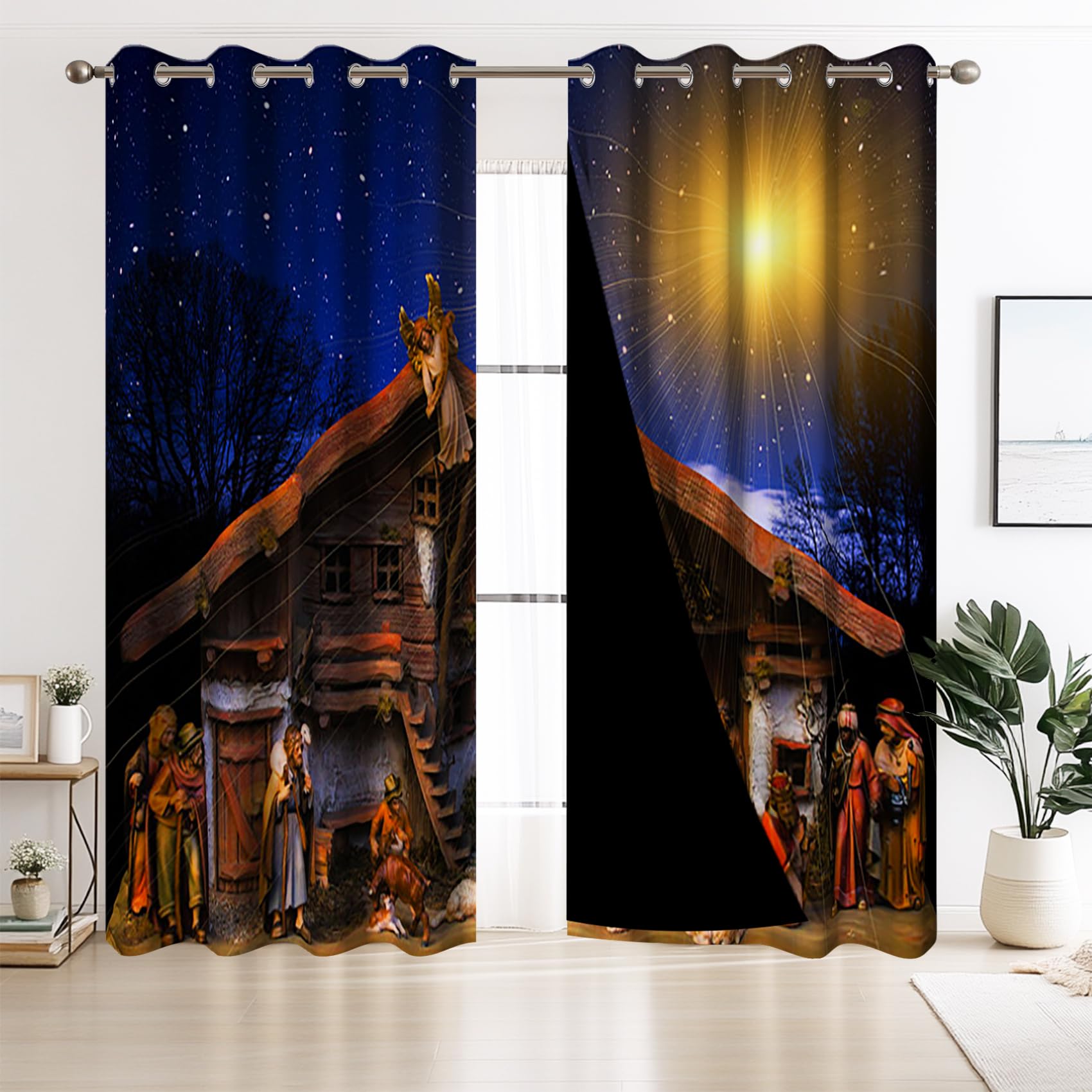 Amazon.com: Kzzfqxb Full Size Nativity Scene Blackout Curtains, 3D ...