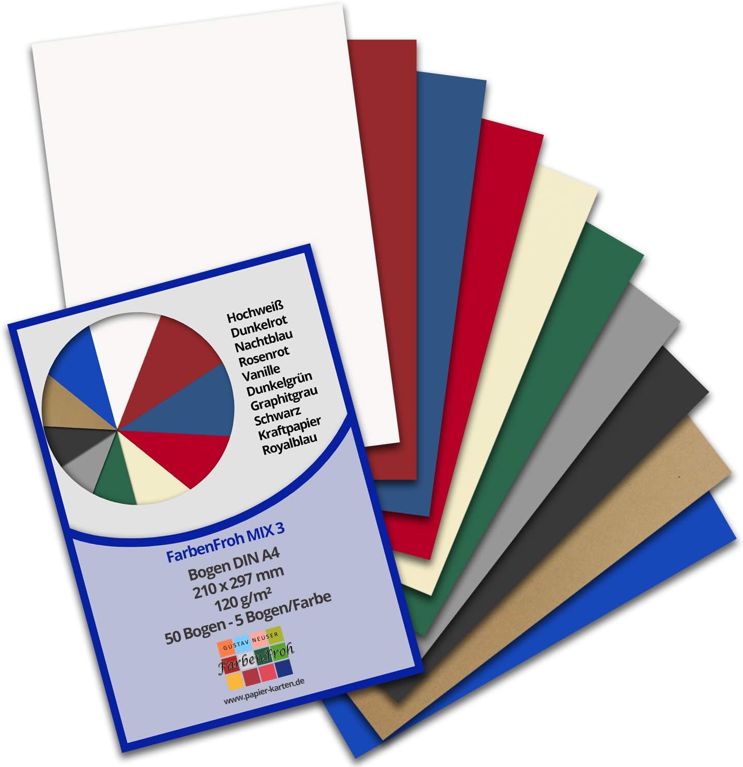 FarbenFroh® 50 x DIN A4 Paper Plano Sheet Colour Mix Pack 3-10 Colours ...