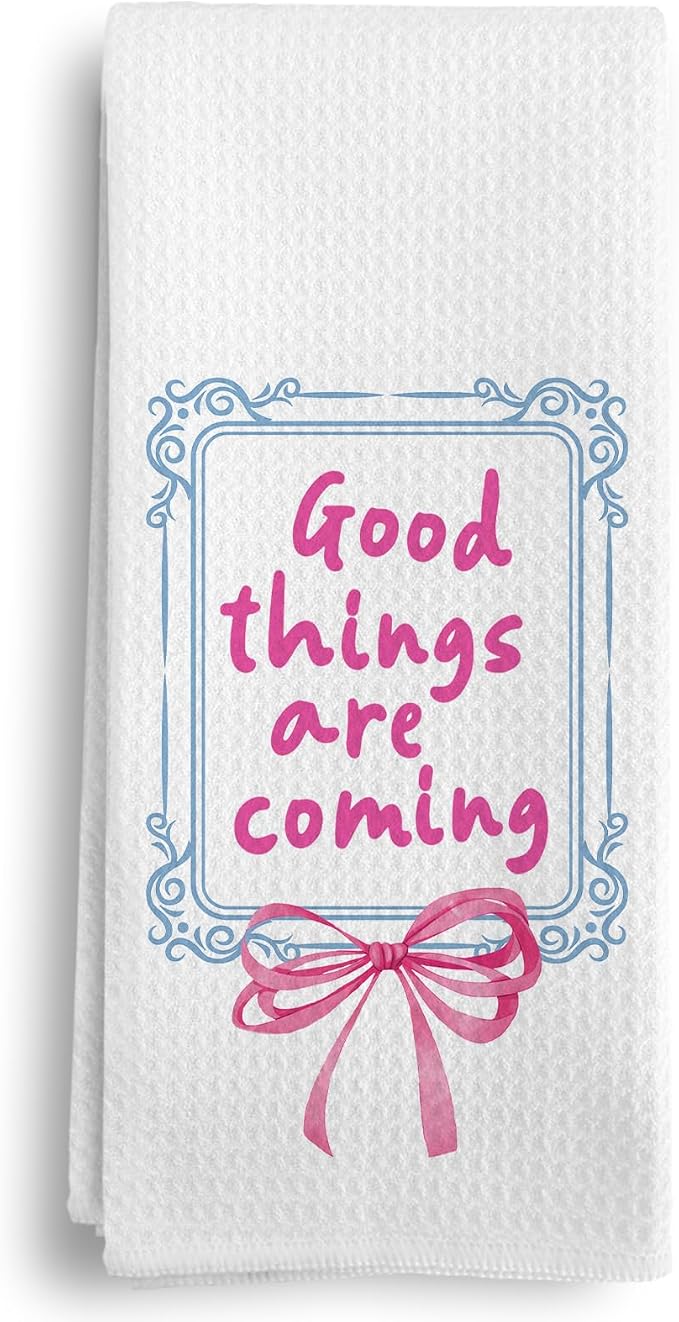 Amazon.com: Qeheb Preppy Pink Bow Kitchen Towels, Good Things are ...