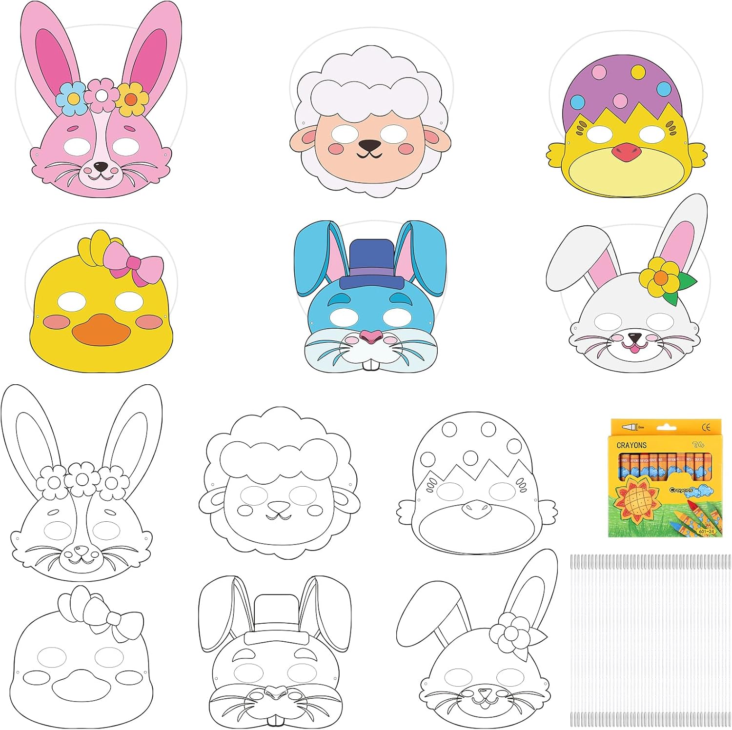 Amazon.com: Motionchic 30 Sets Easter Mask Craft Kit for Kids DIY Color ...
