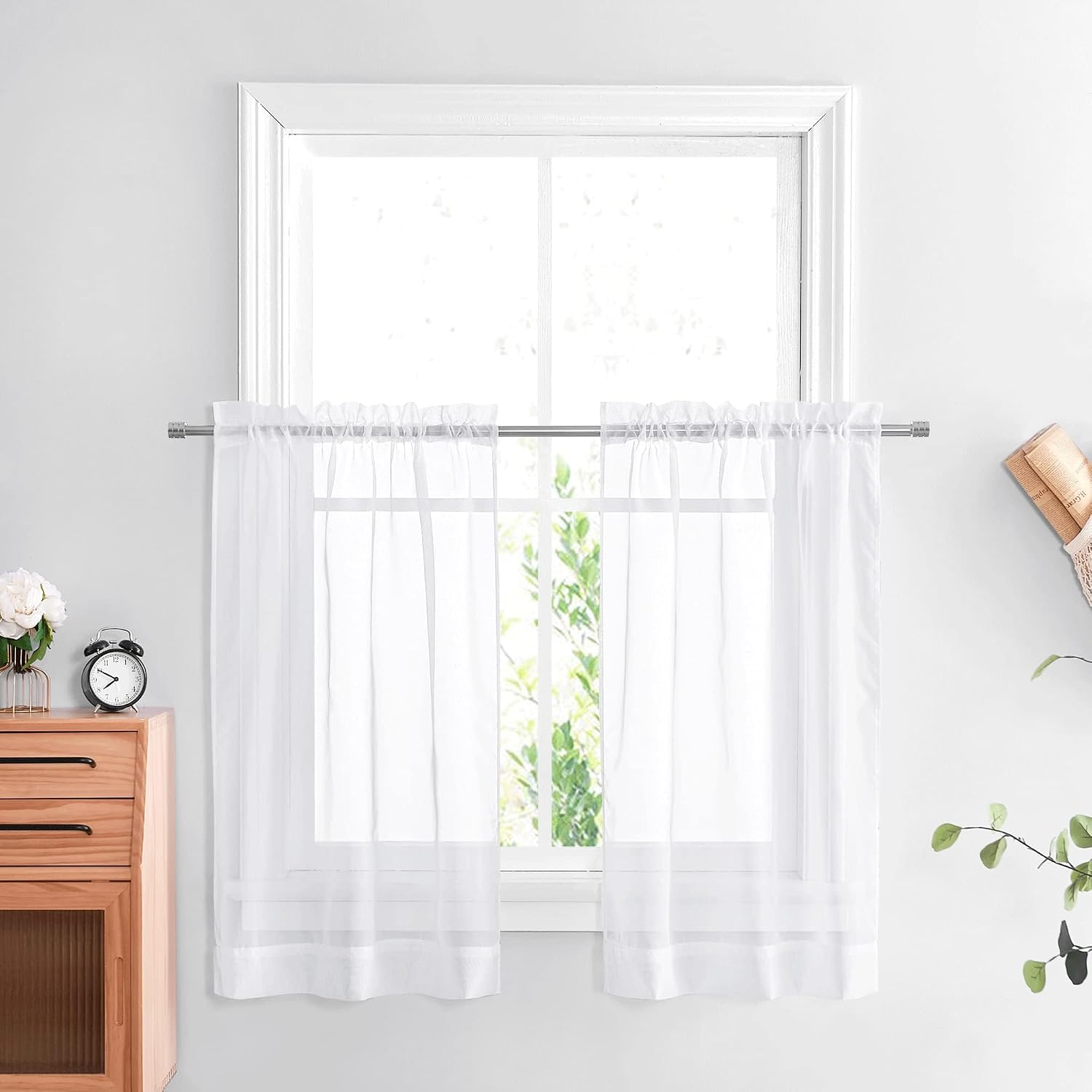 PONY DANCE Voile Curtains 30 Inch Drop White Caravan Sheer Net for ...