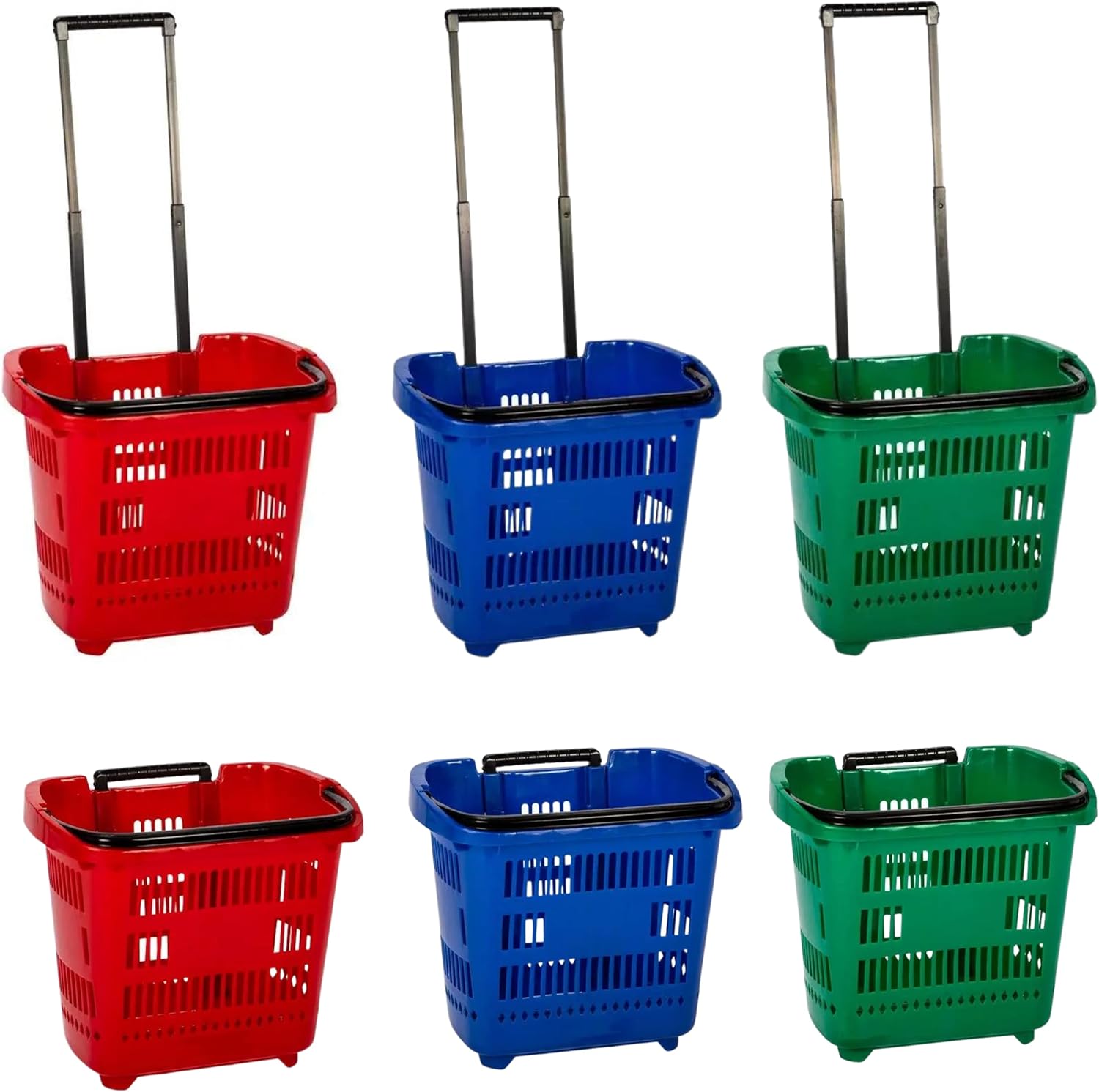2x Green Plastic Shopping Trolley Baskets Supermarket Retail Store Shop ...
